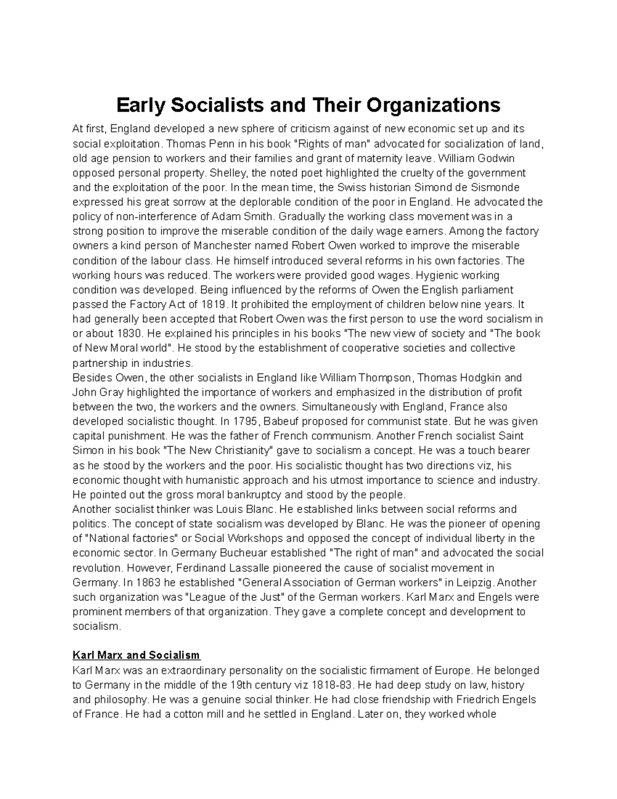 Early Socialists and Their Organizations - Thomas Penn in his book ...
