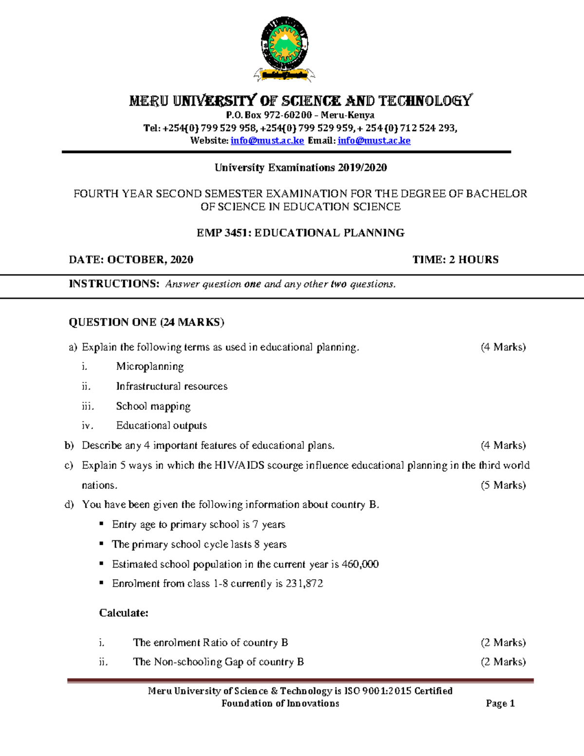 EMP 3451 Educational Planning - Meru University of Science & Technology ...