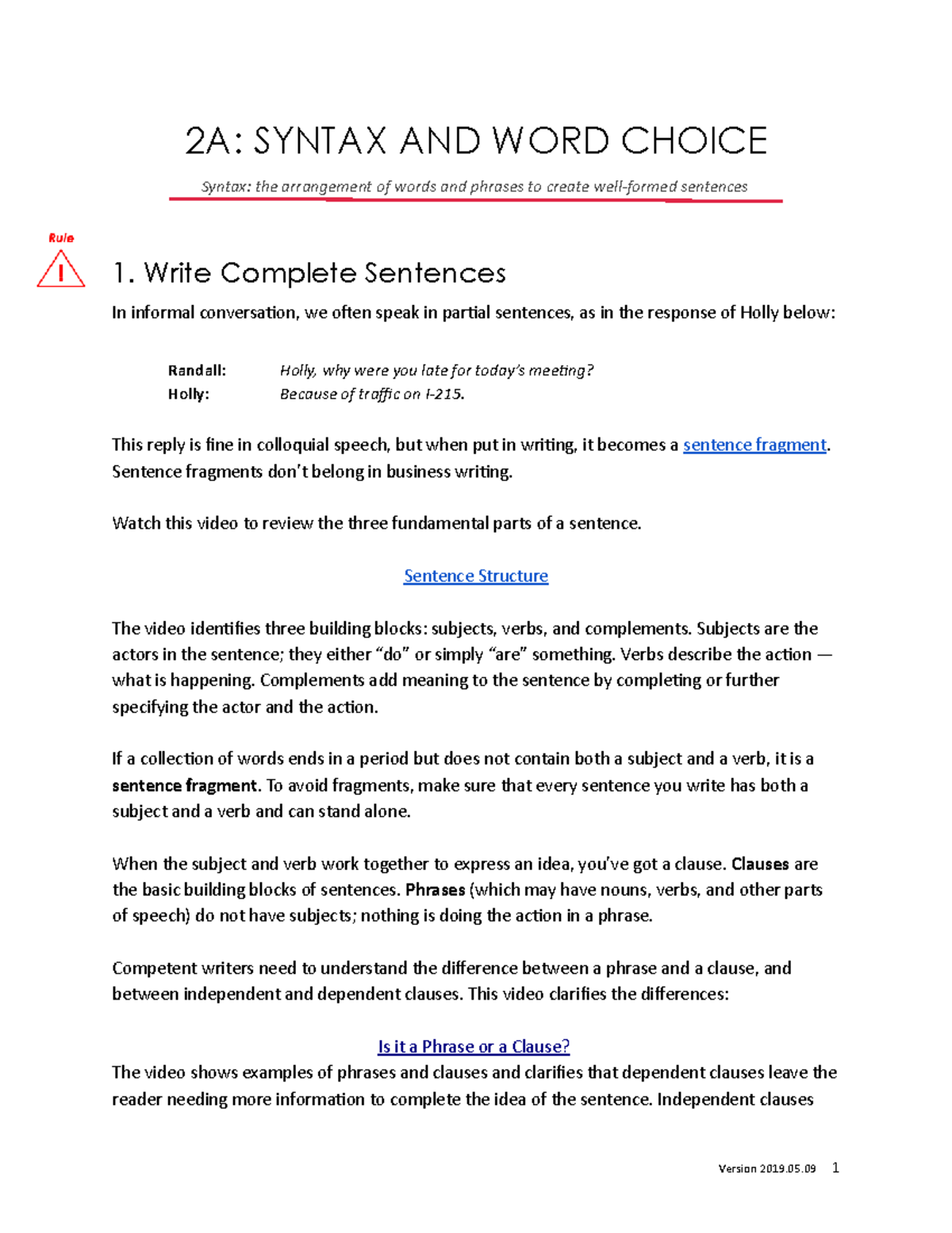 02A. Write—Syntax and Word Choice - 2A: SYNTAX AND WORD CHOICE Syntax ...
