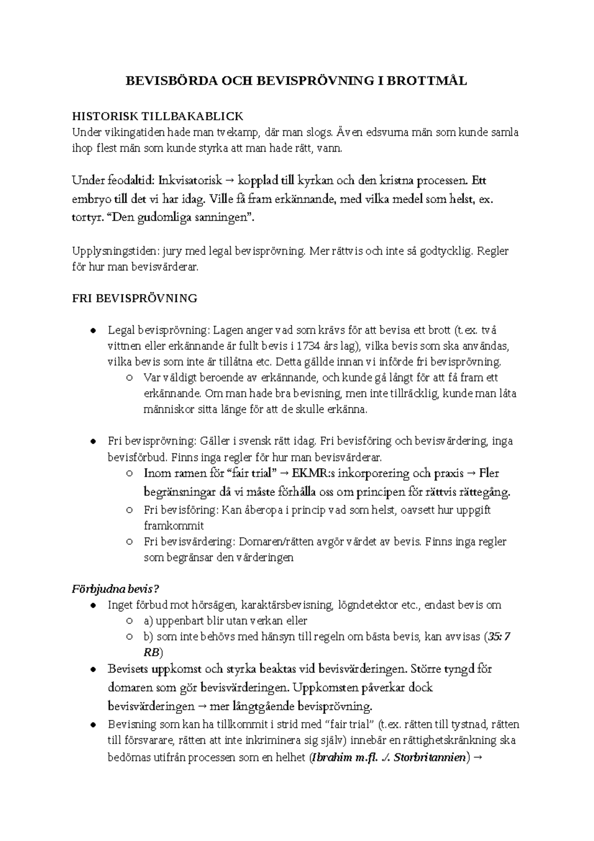 Bevisbörda OCH Bevisprövning I Brottmål - BEVISBÖRDA OCH BEVISPRÖVNING I BROTTMÅL HISTORISK ...