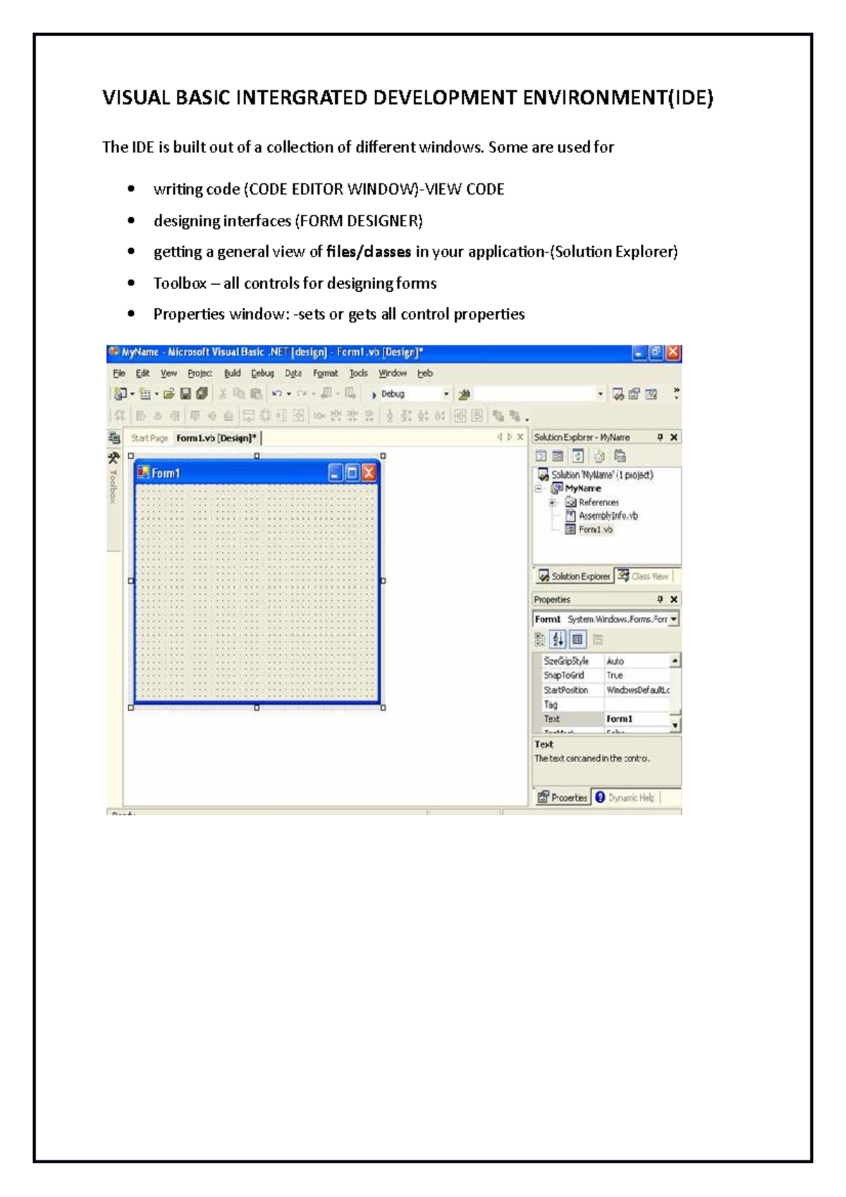 Lecture 2-Intergrated Development Environment - VISUAL BASIC ...