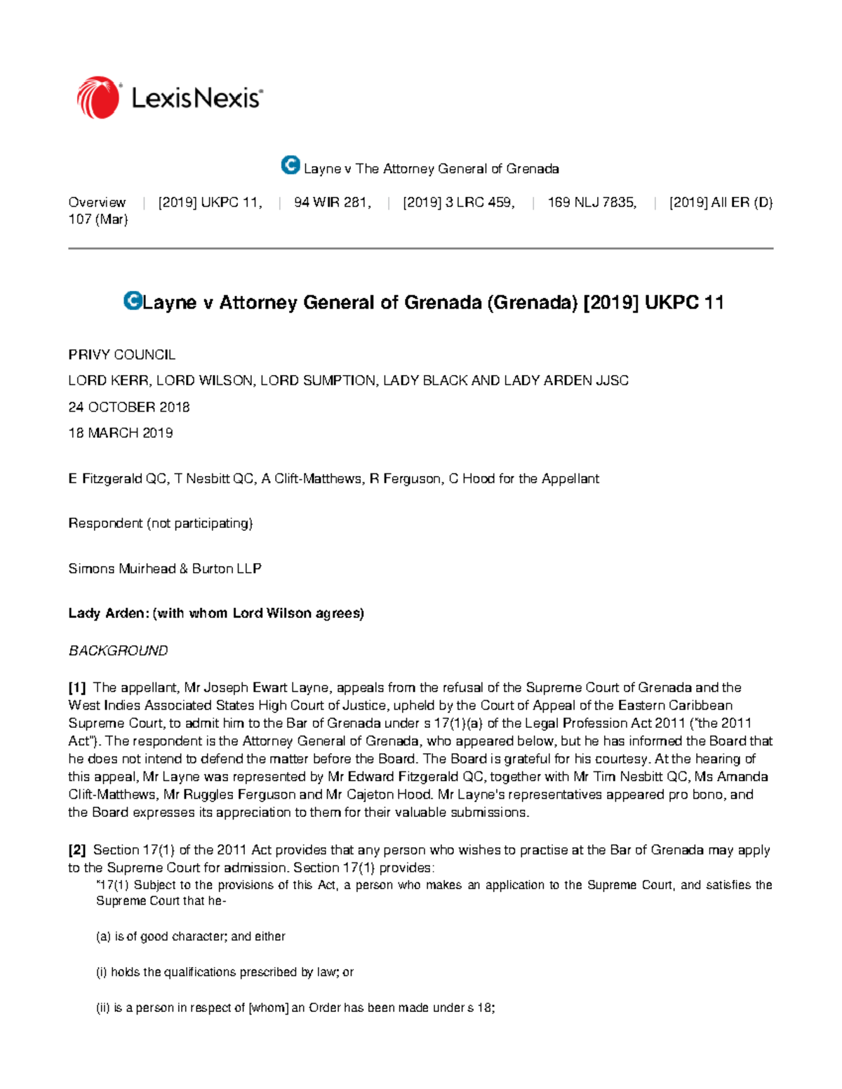 Layne v Attorney General of Grenada (Grenada) [2019 ] UKPC 11 - The ...