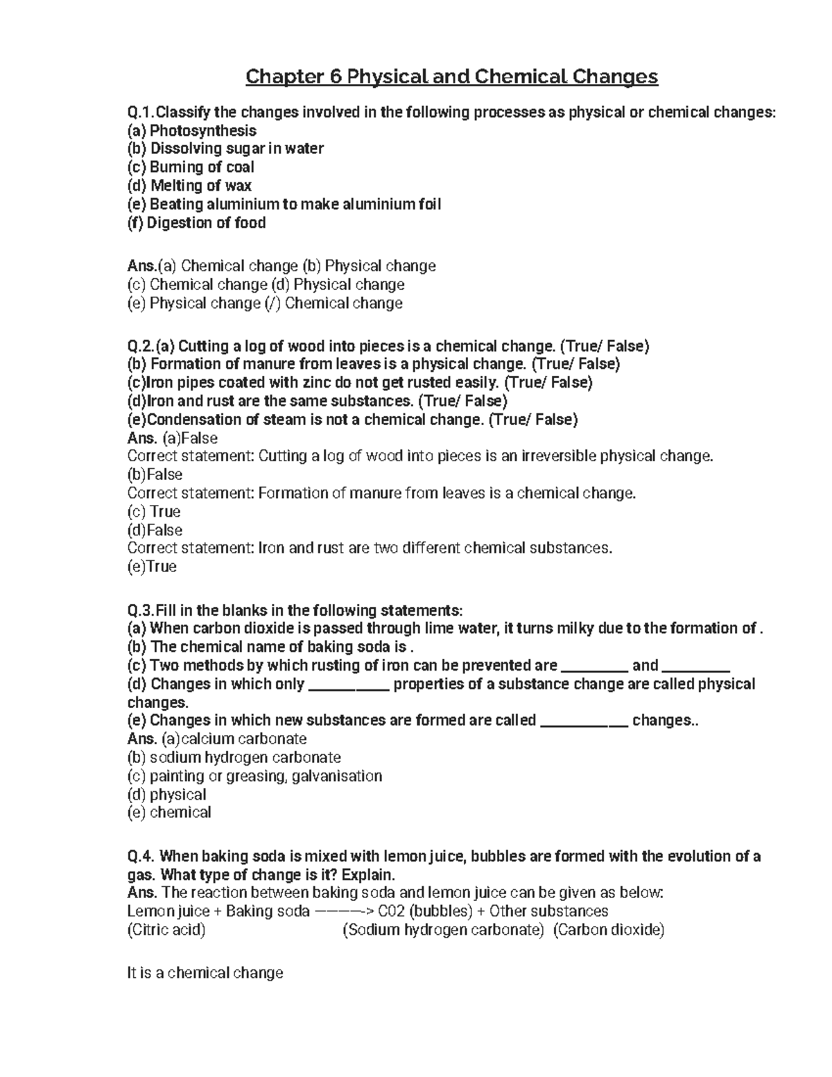 Solutions - NCERT CLASS VII - Chapter 6 Physical and Chemical Changes Q ...
