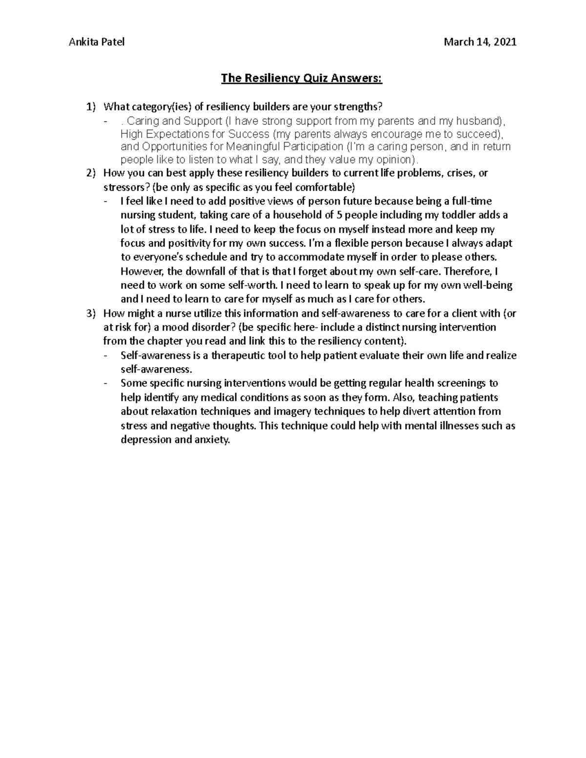 The Resiliency Quiz - Quiz - Ankita Patel March 14, 2021 The Resiliency ...