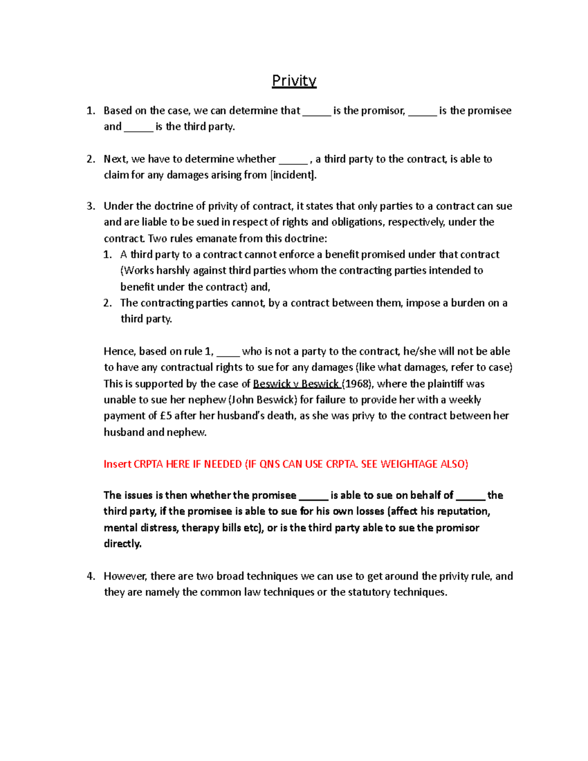 16. Privity - can used as cheatsheet - Privity Based on the case, we ...