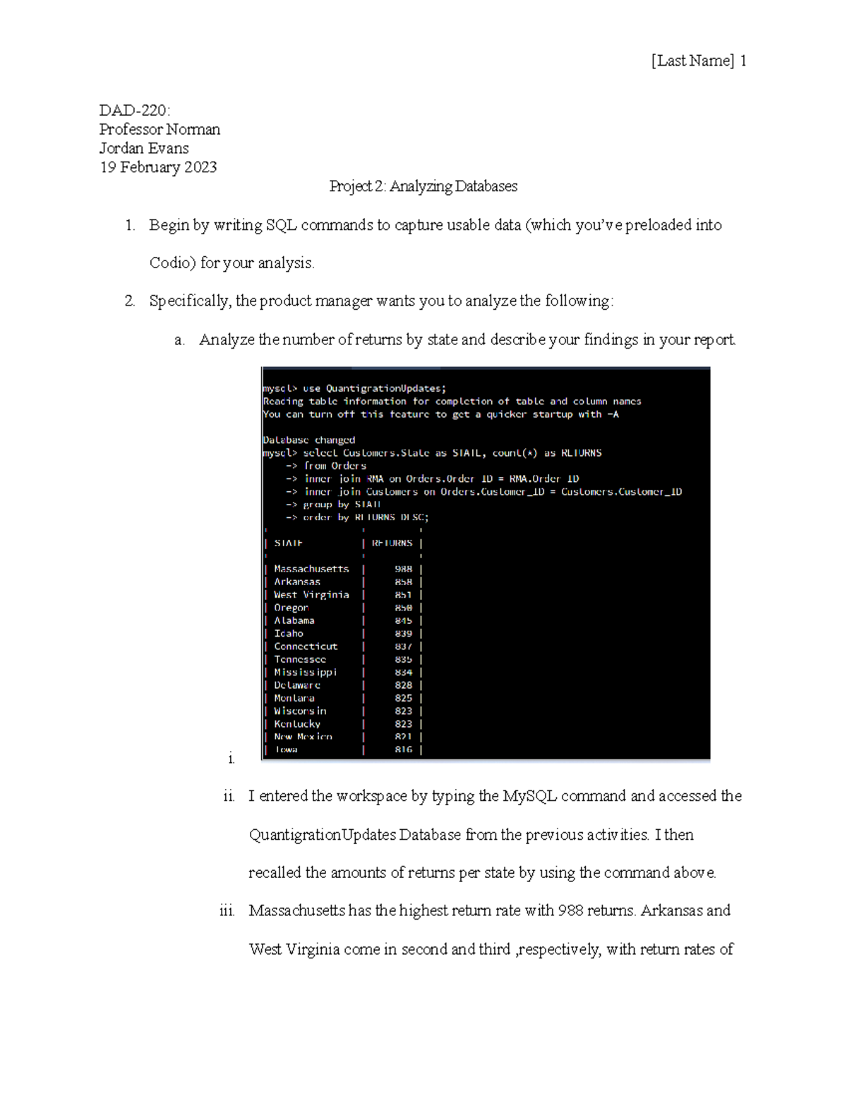 Module 7; Project Two - DAD-220: Professor Norman Jordan Evans 19 ...