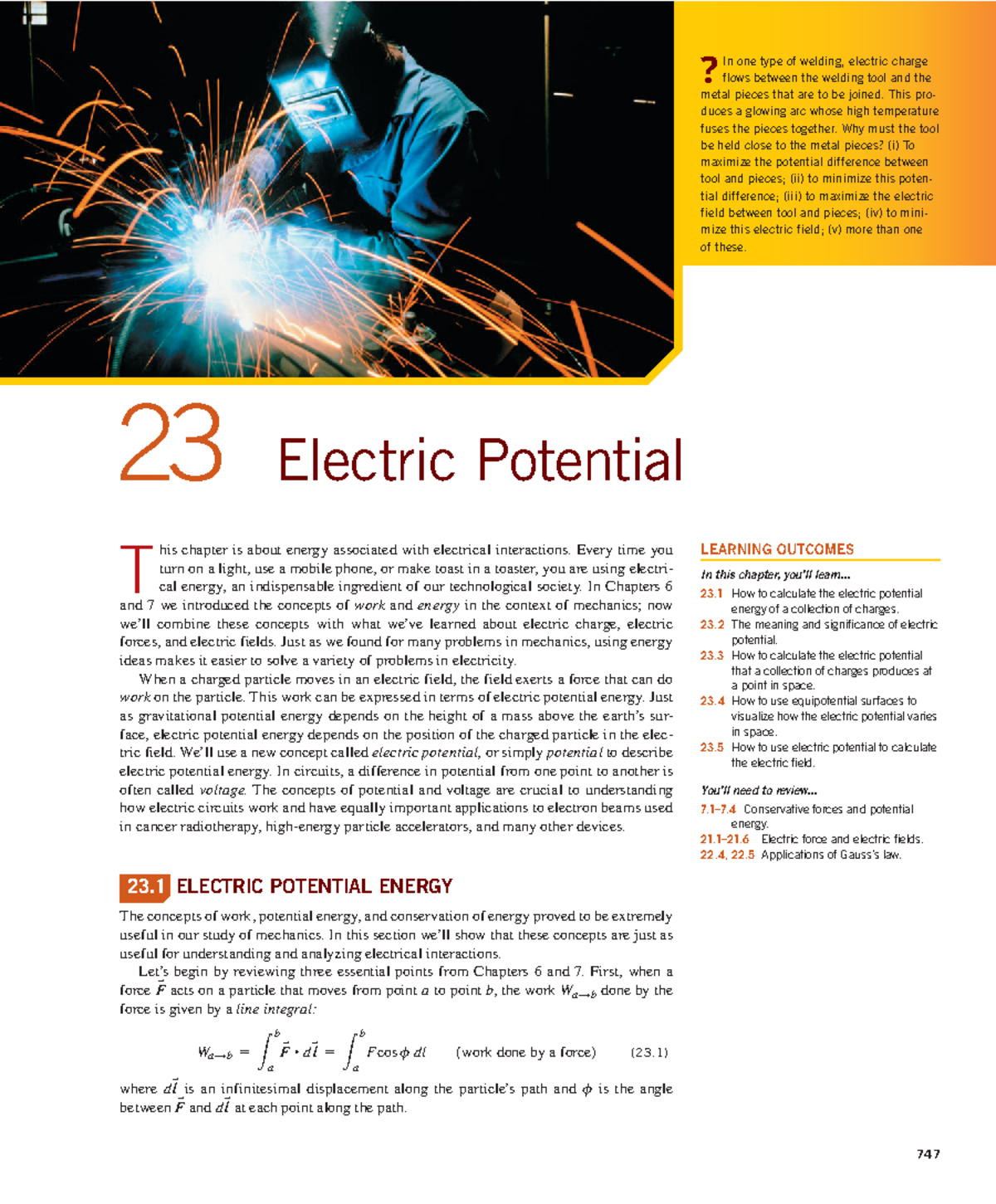 (Ch.23) Electric Potential - 747 LEARNING OUTCOMES In this chapter, you ...