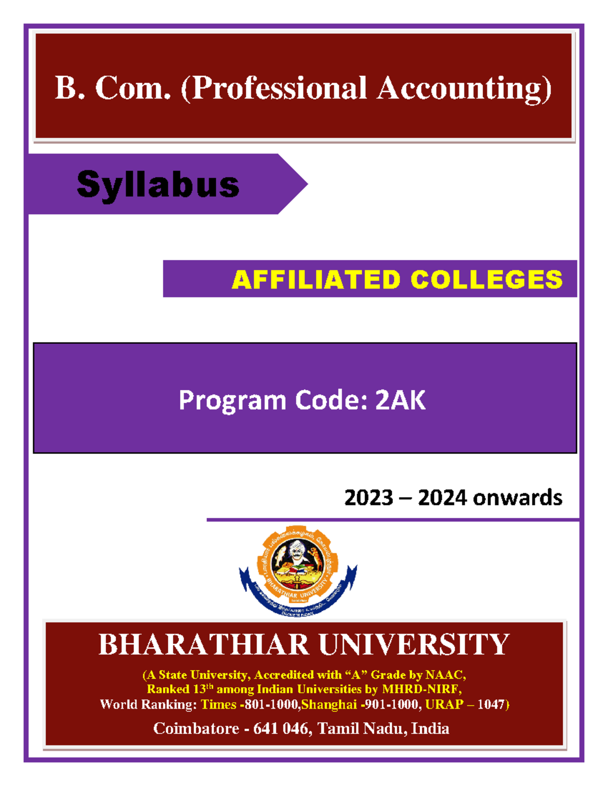 Bcom prof acc 2023 24 - First unit to 4th unit - Syllabus AFFILIATED ...