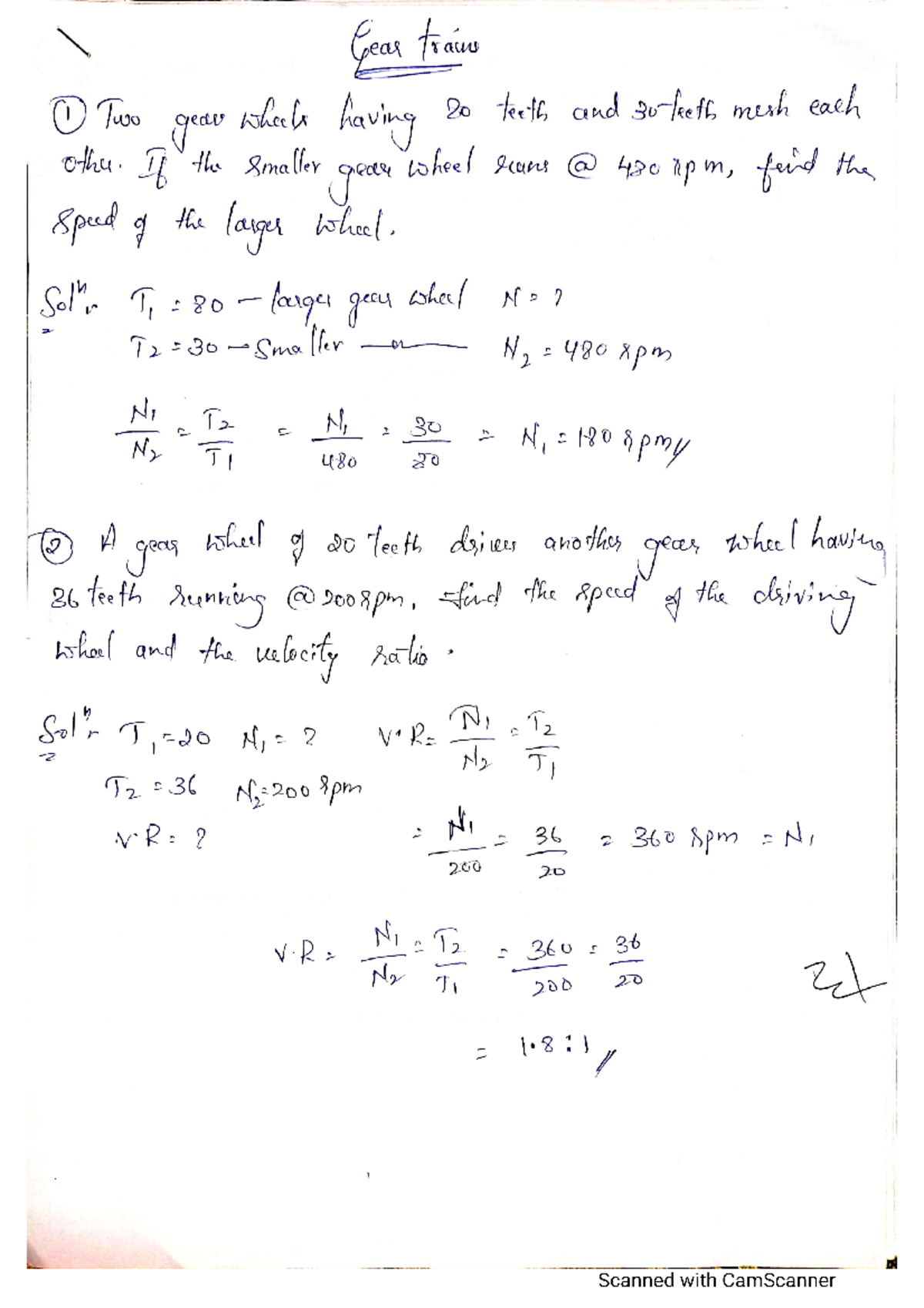 Problems-GEAR Trains - Mechanical Engineering - Studocu
