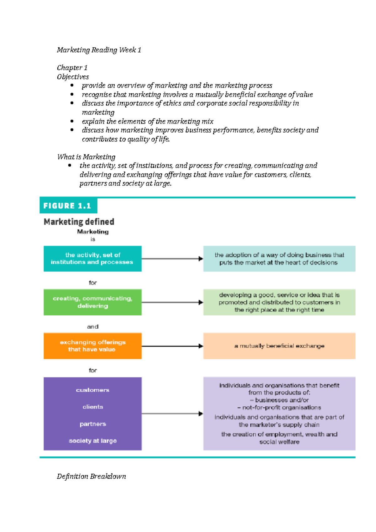 Marketing Reading Week 1 (Chp 1+2) - Marketing Reading Week 1 Chapter 1 ...