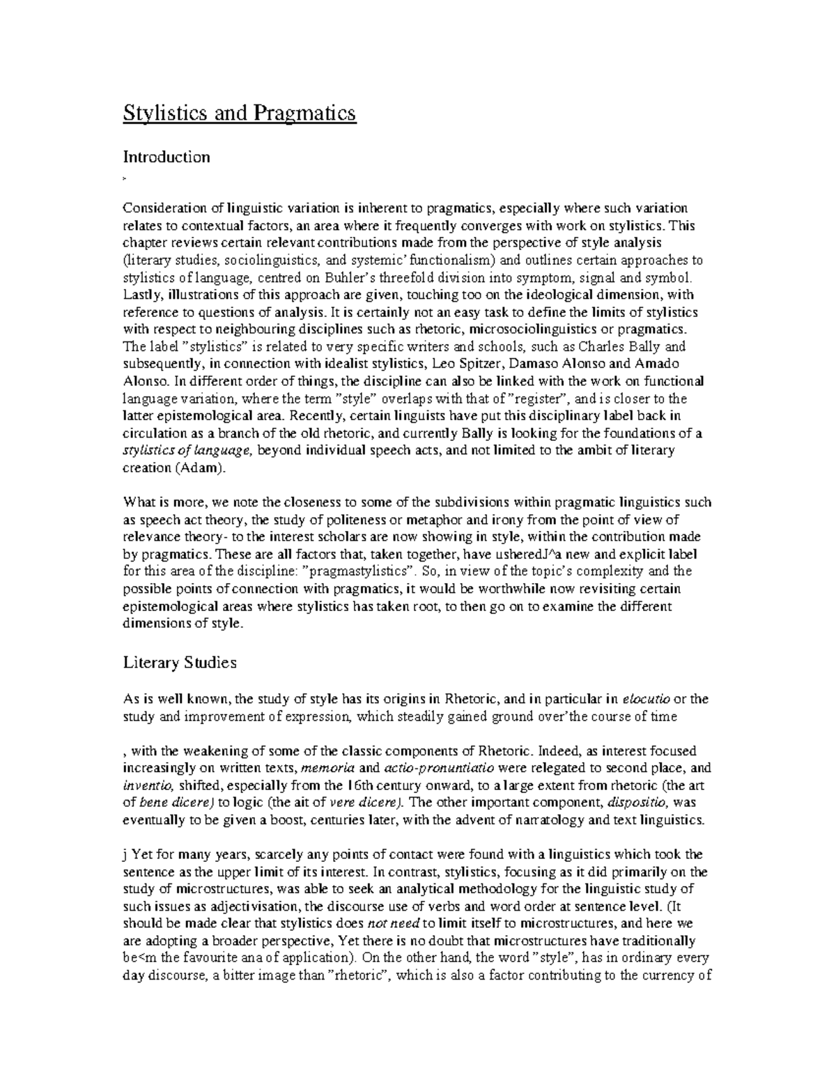 11 Stylistics and Pragmatics - Stylistics and Pragmatics Introduction ...