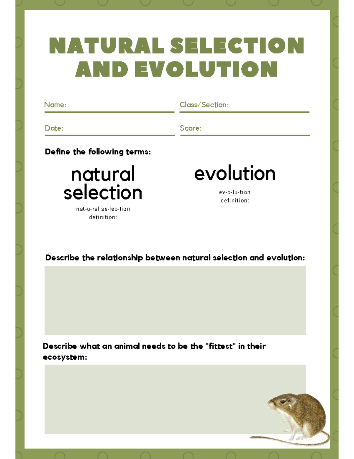 Joshua Wakefield - Natural Selectionand Evolution Worksheet-1 - Define ...