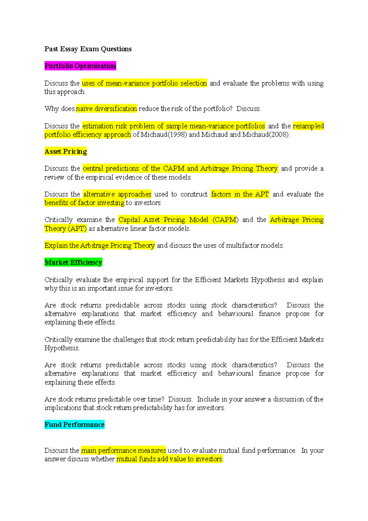 Past Essay Exam Questions and Reading Links - Past Essay Exam Questions ...