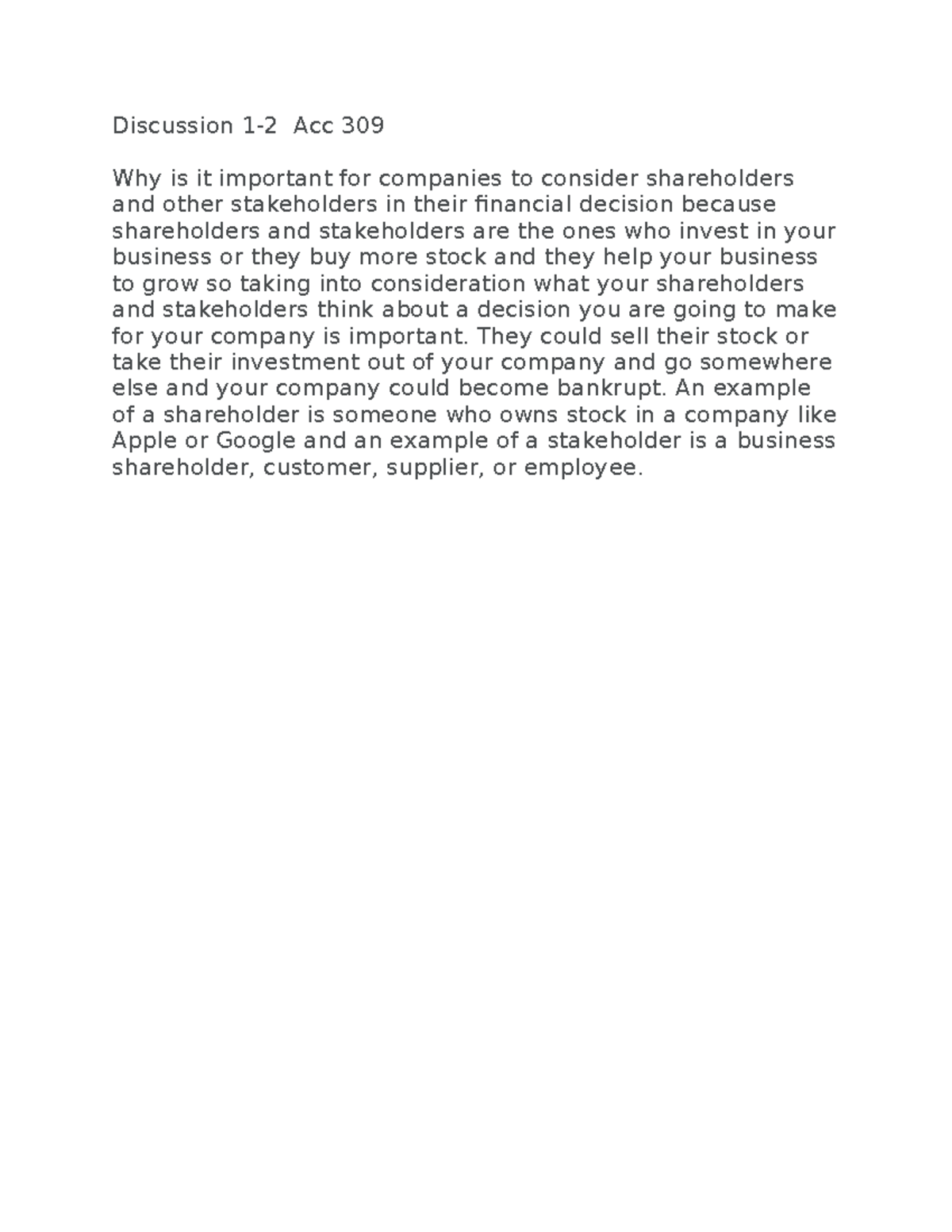 Acc 309 discussion 1-2 Intro and career - Discussion 1-2 Acc 309 Why is ...