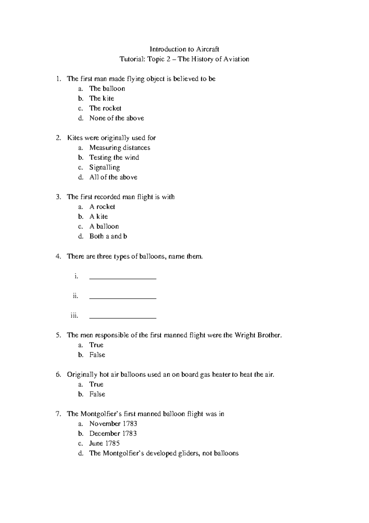 AERO2484 Tut 2A - tut - Introduction to Aircraft Tutorial: Topic 2 ...