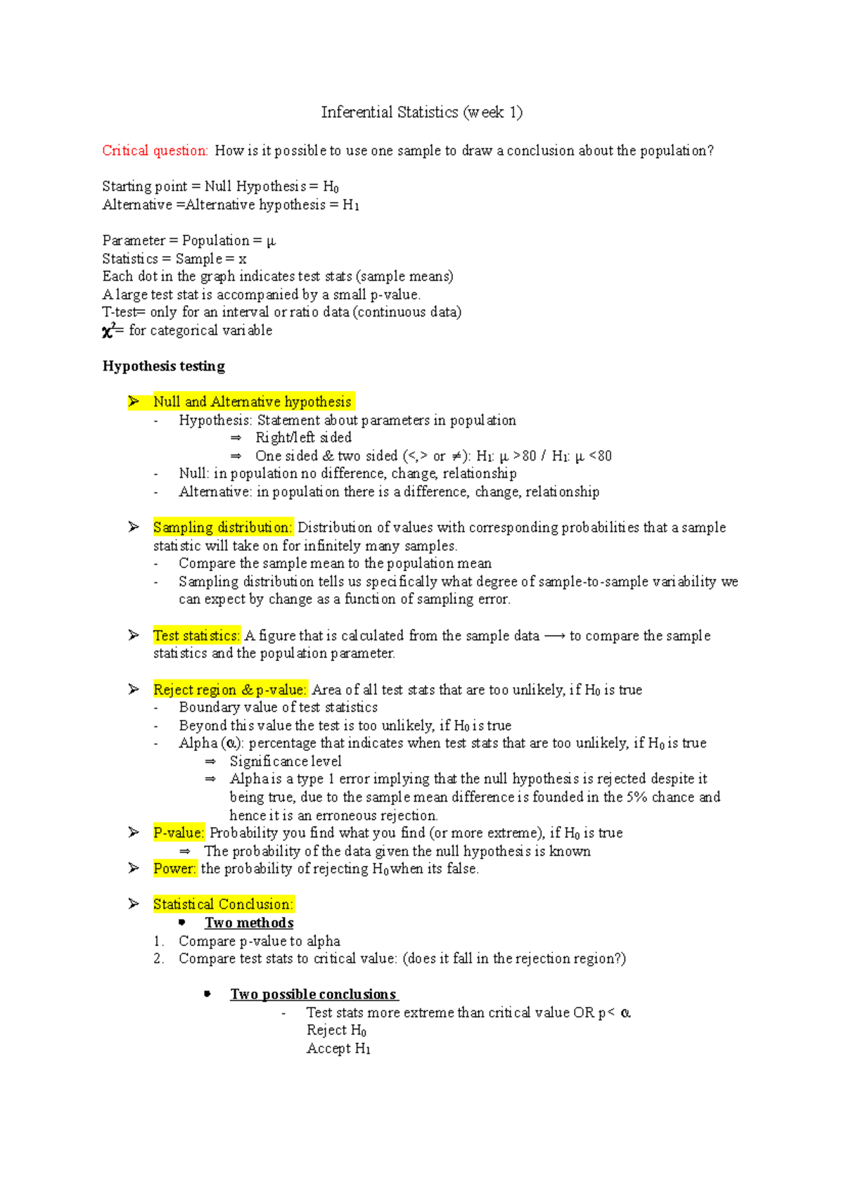 Inferential Statistics (notes) - Inferential Statistics (week 1 ...
