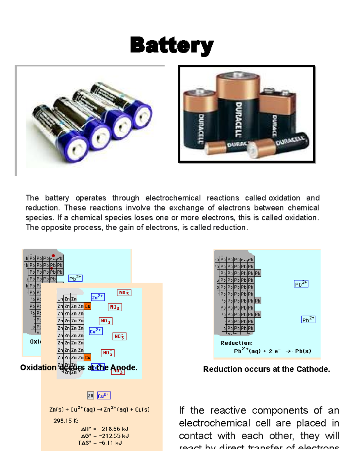 Chemical Reaction Battery - Oxidation occurs at the Anode. Reduction ...