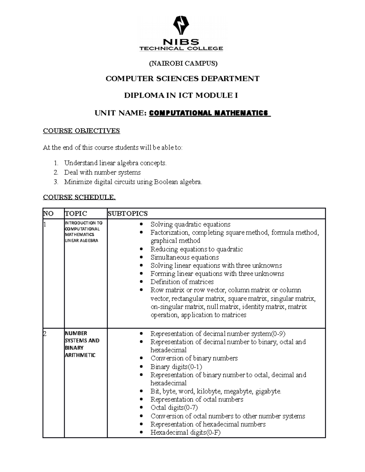 Computational maths notes - (NAIROBI CAMPUS) COMPUTER SCIENCES ...