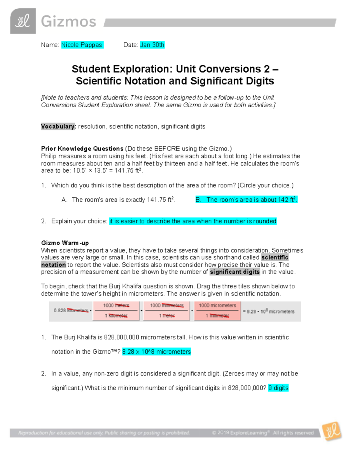 Unit Conversions 2SE - bkjldblvfdhpf - Name: Nicole Pappas Date: Jan ...