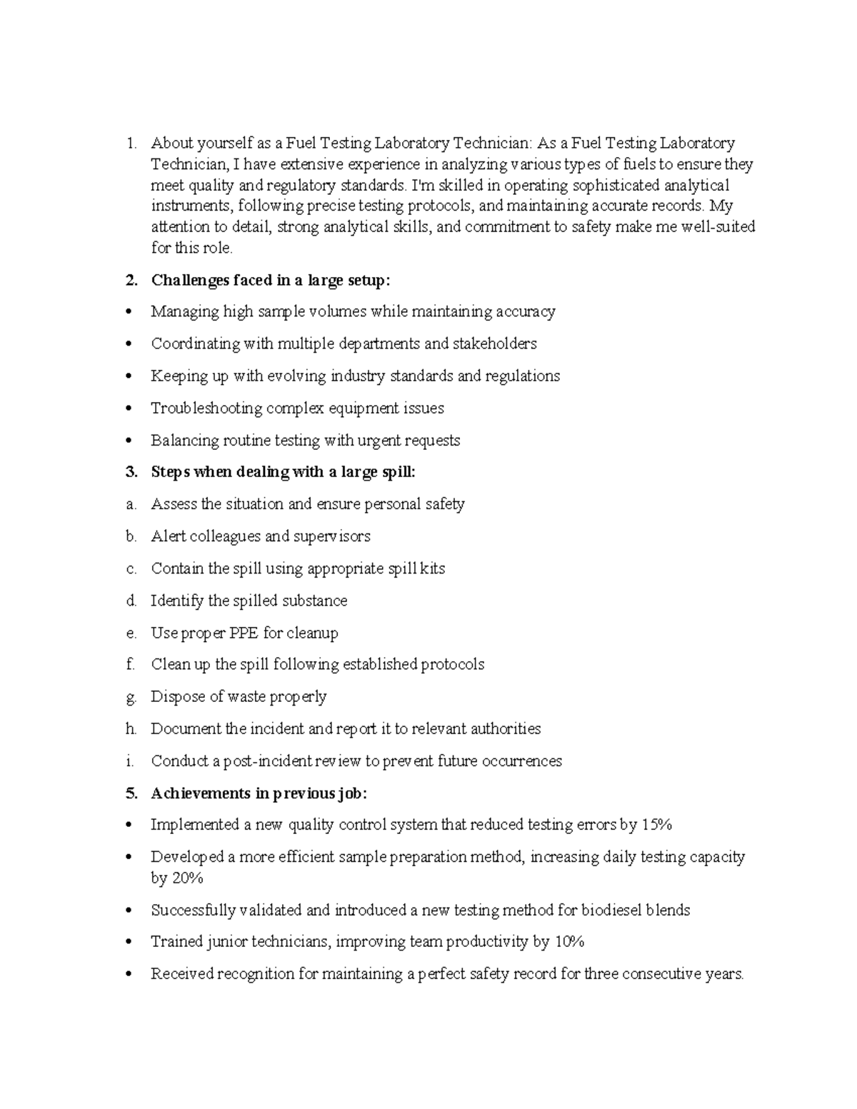Laboratory Petroleum - NOTES - 1. About yourself as a Fuel Testing ...