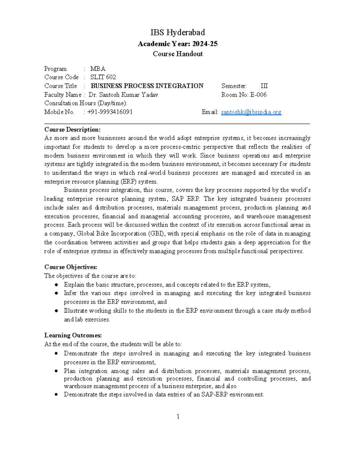 Handout - BEST MATERIAL - IBS Hyderabad Academic Year: 2024- Course ...