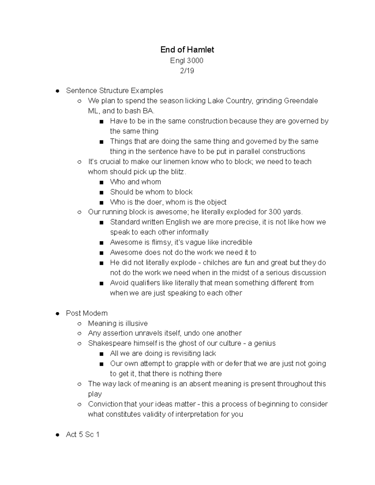 End of Hamlet - Dr. John Curran - End of Hamlet Engl 3000 2/ Sentence ...