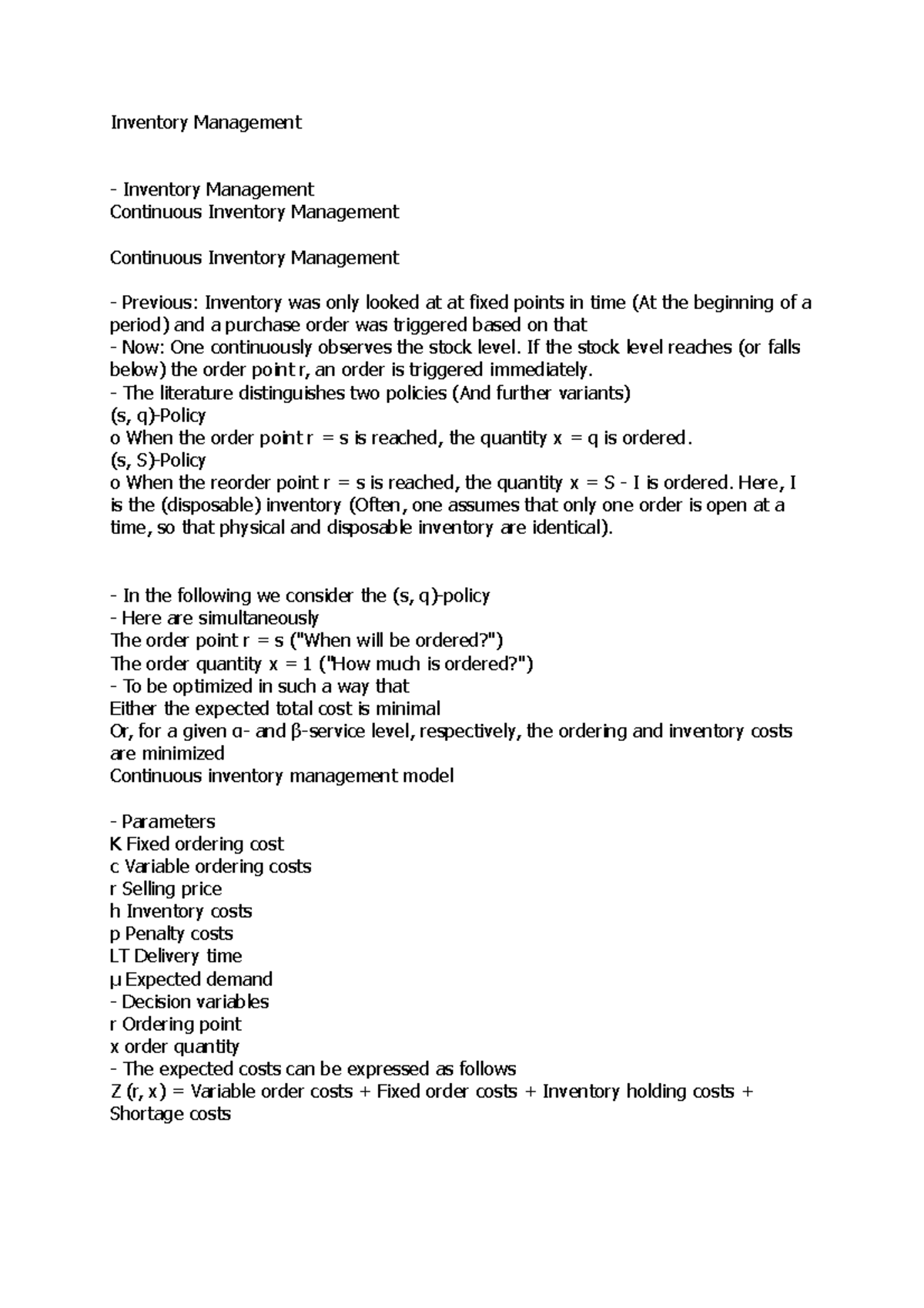 Inventory Management - STUDY NOTES FOR EXAMS - Inventory Management ...