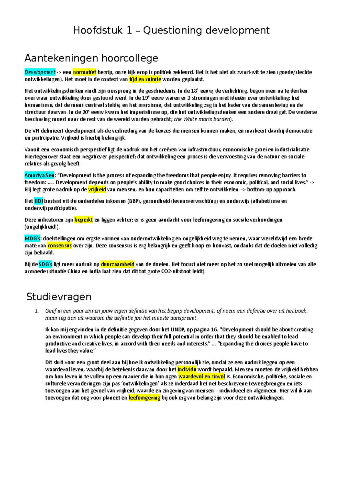 Samenvatting Geographies of Development - Introduction to International ...