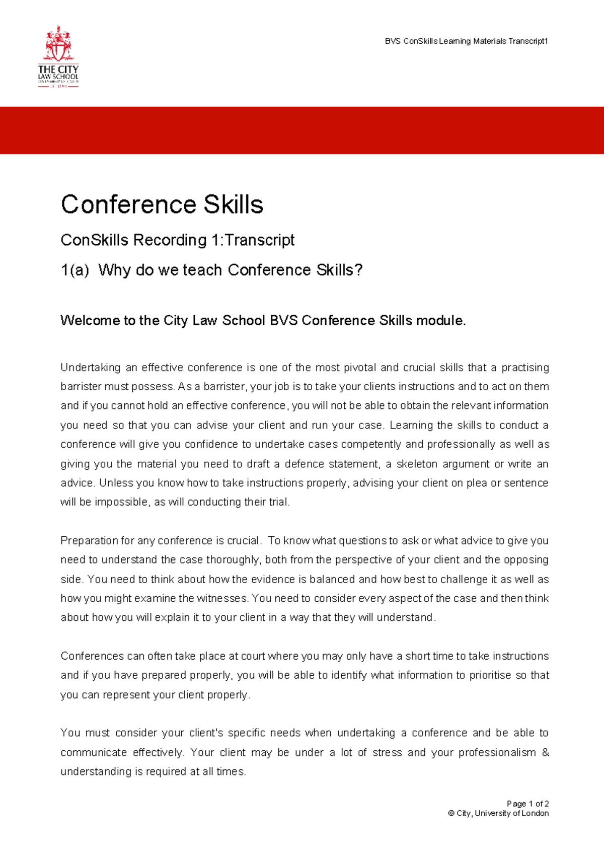 Con Skills 1 Transcript - BVS ConSkills Learning Materials Transcript ...