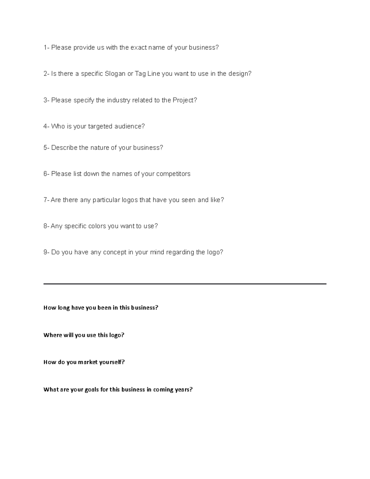 LOGO Questionnaire - 1- Please provide us with the exact name of your ...