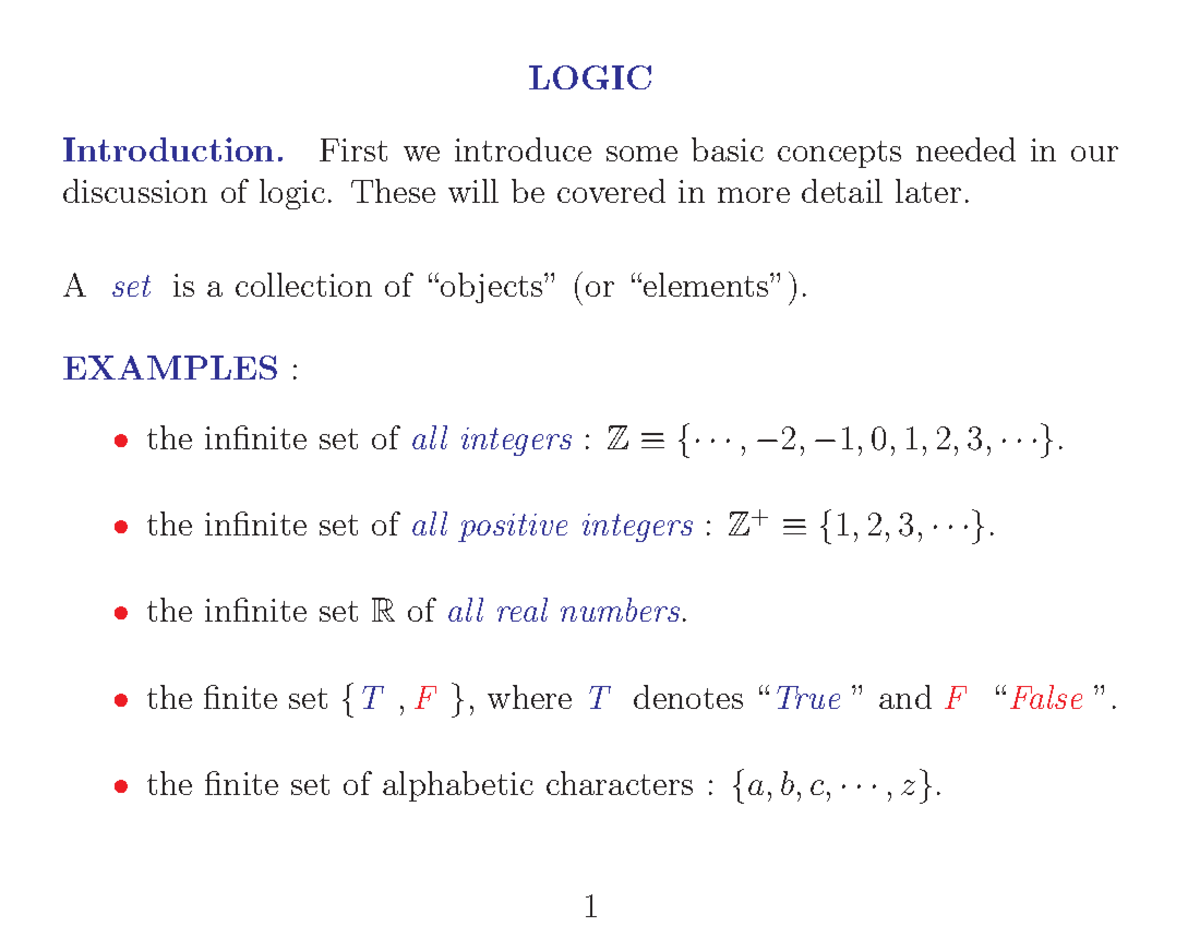 COEN 231- Lecture 1 - LOGIC Introduction. First we introduce some basic ...