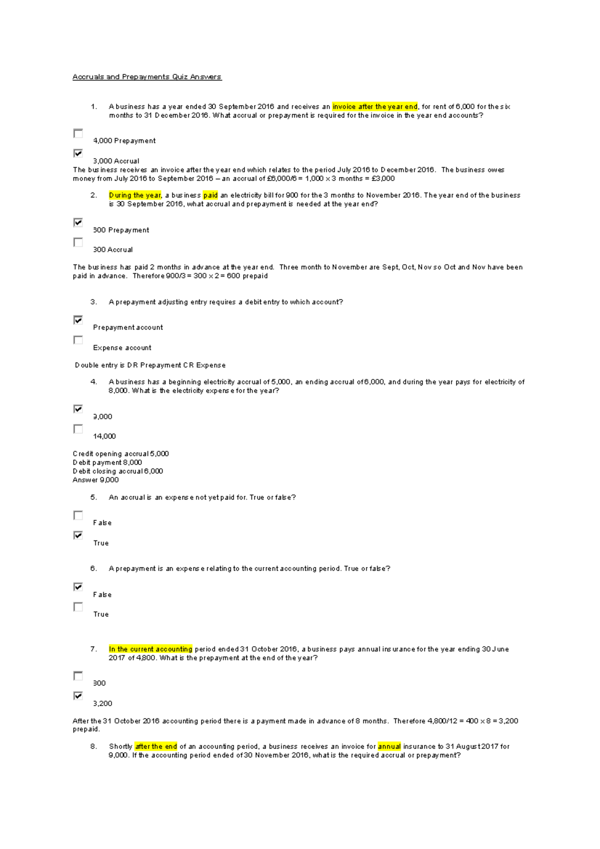 Workshop 8 answers quiz accruals and Prepayments - Accruals and Prepayments Quiz Answers A ...