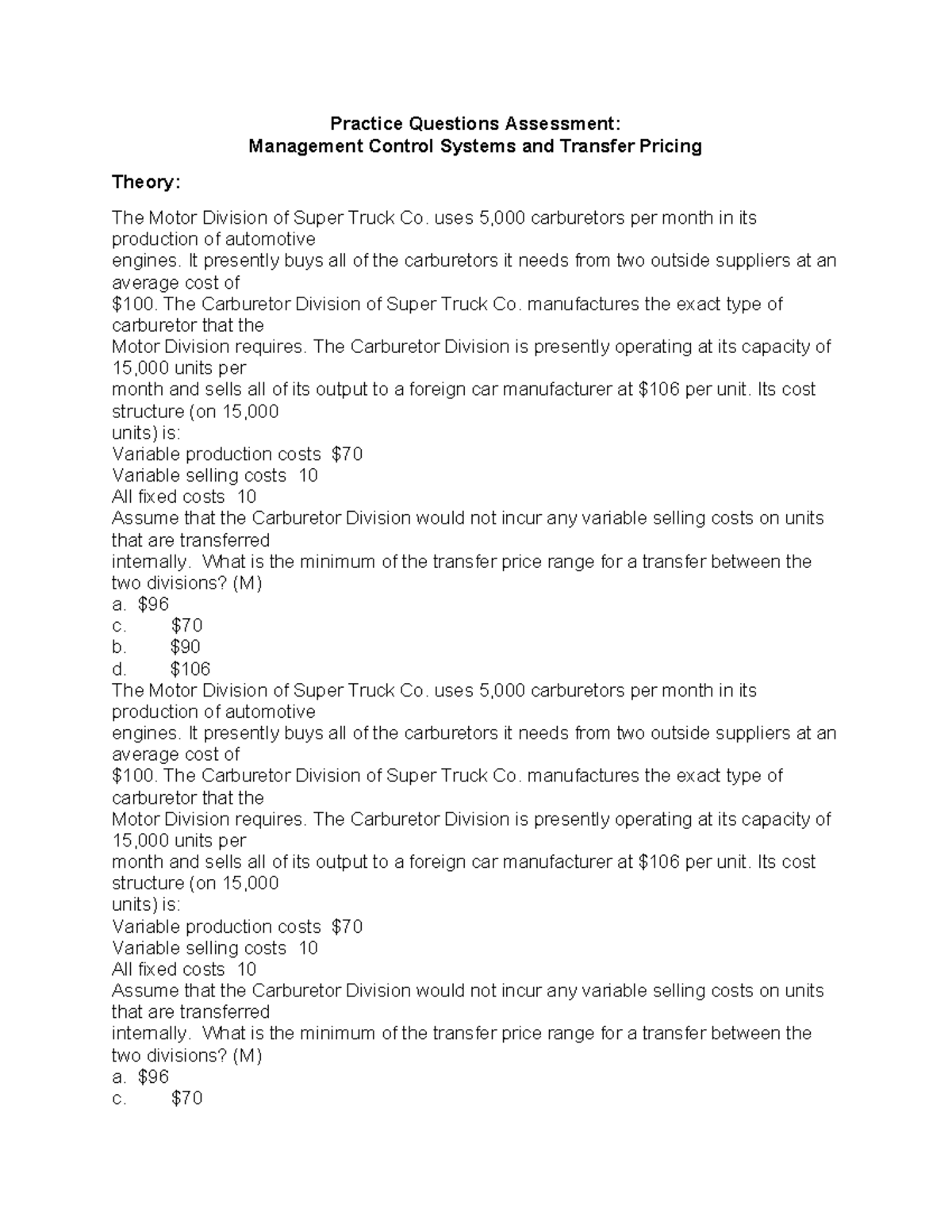 PQA1 - Basic short quiz - Practice Questions Assessment: Management ...