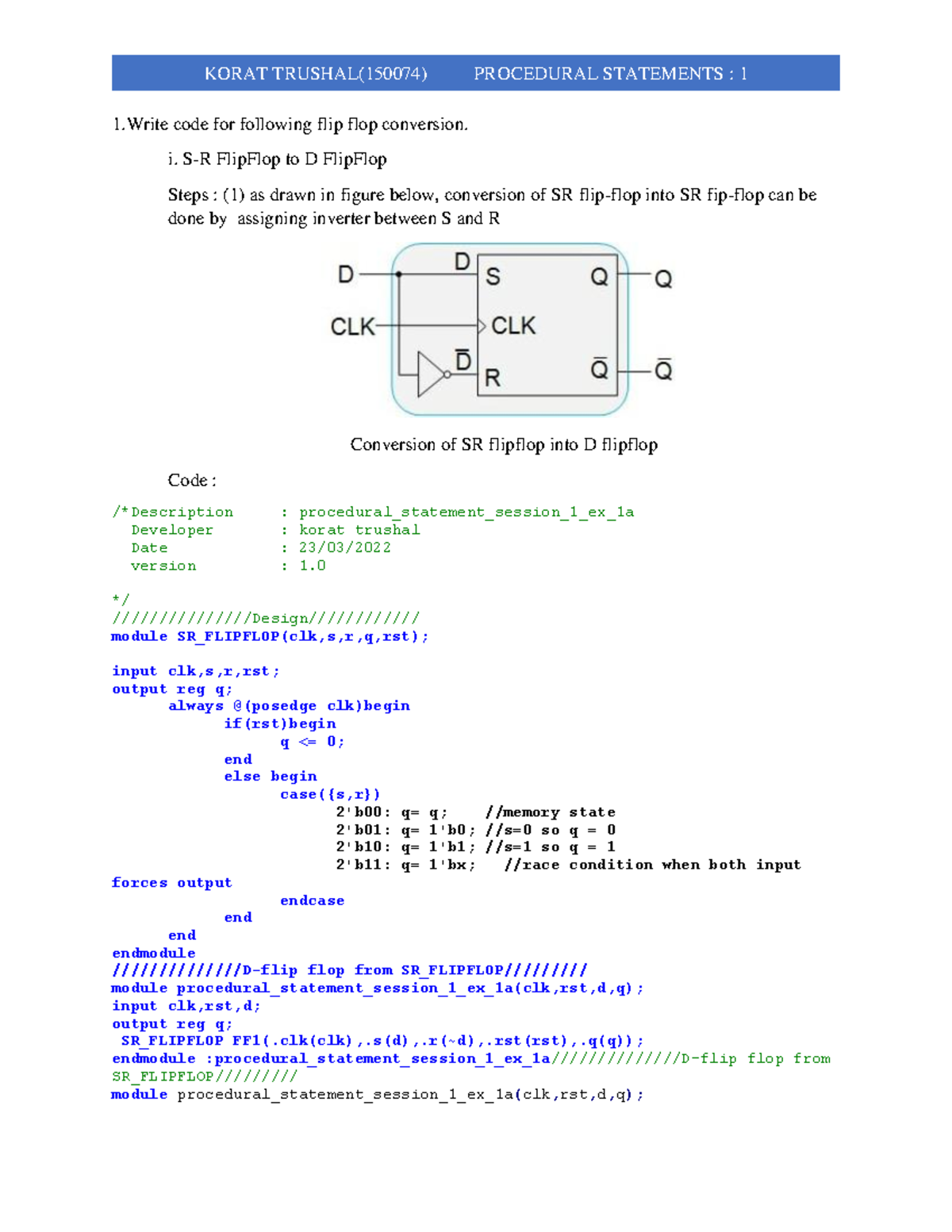 Trushal 3 Procedural Stement Assignment 1 - 1 code for following flip ...
