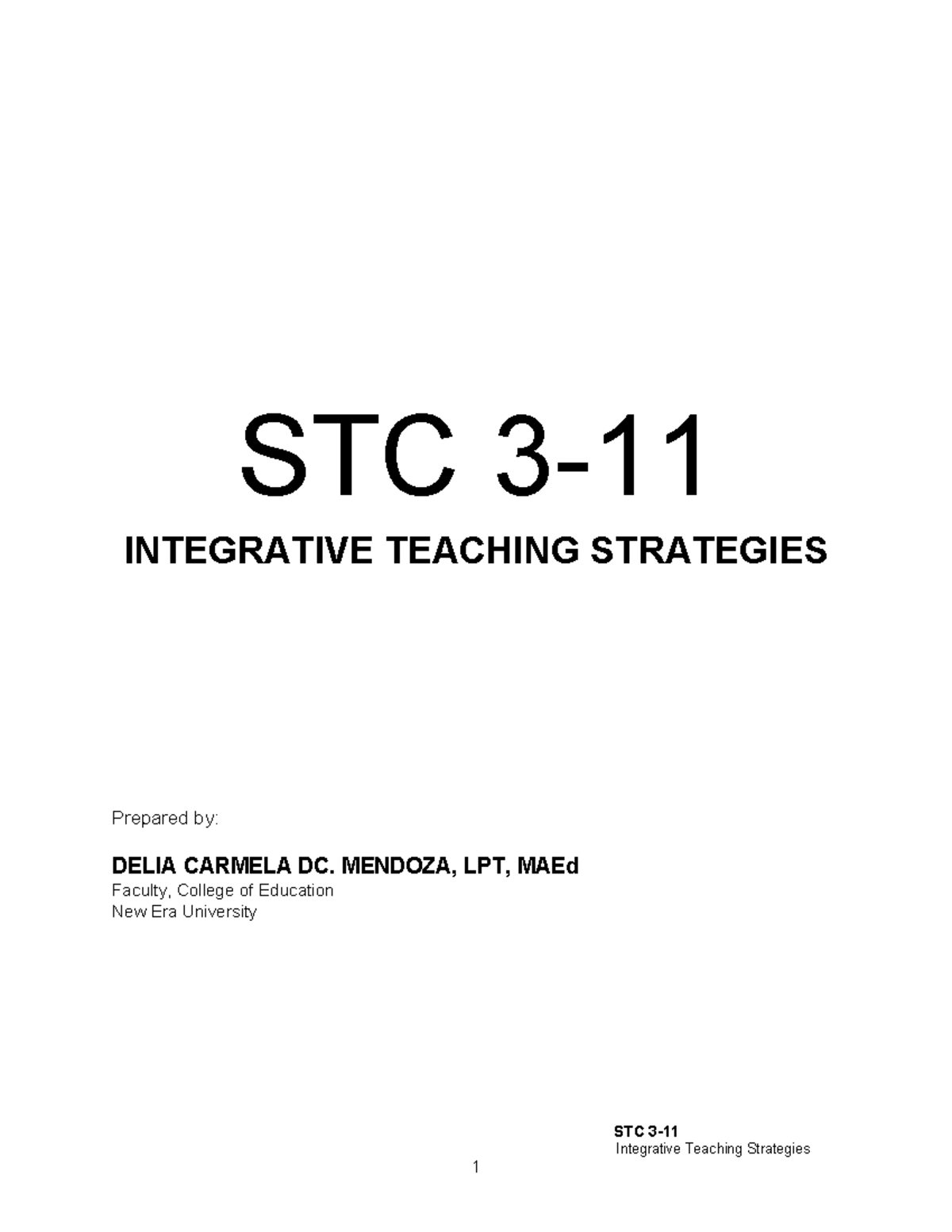 Integrative Teaching Strategies Module 1 - STC 3- Integrative Teaching Strategies STC 3 ...