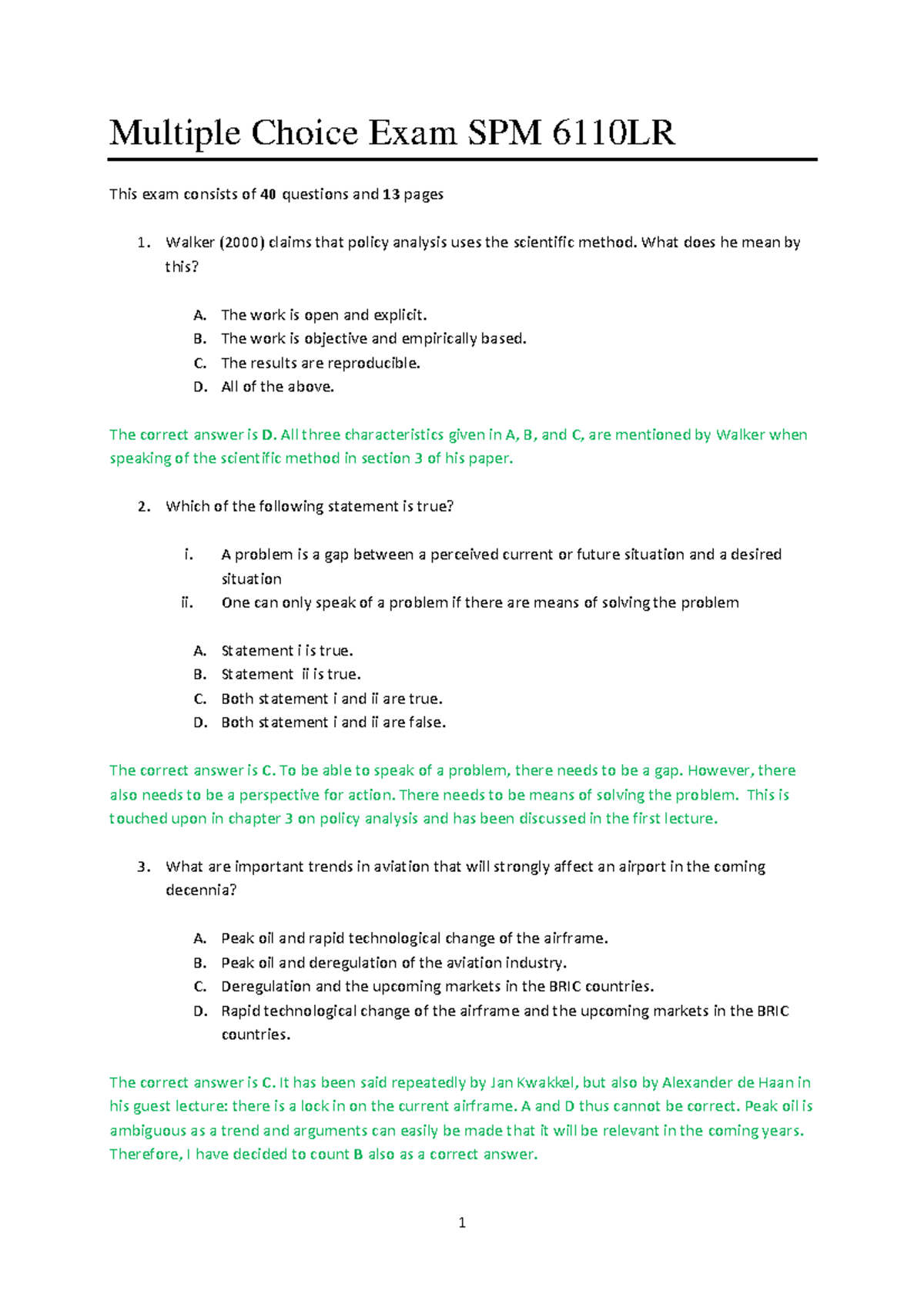 Exam April 11, 2013, questions and answers - Multiple Choice Exam SPM ...