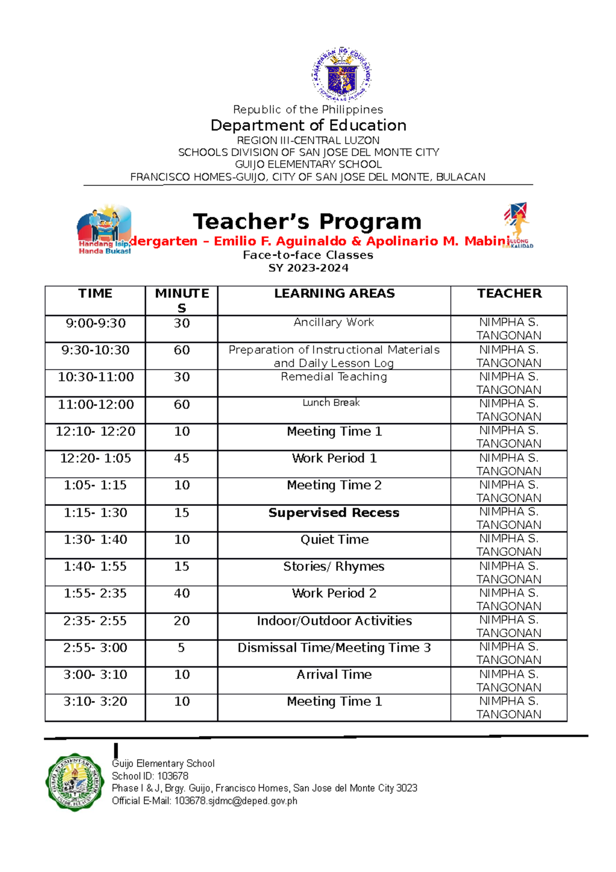 Teacher-program-Kinder - Department of Education REGION III-CENTRAL ...