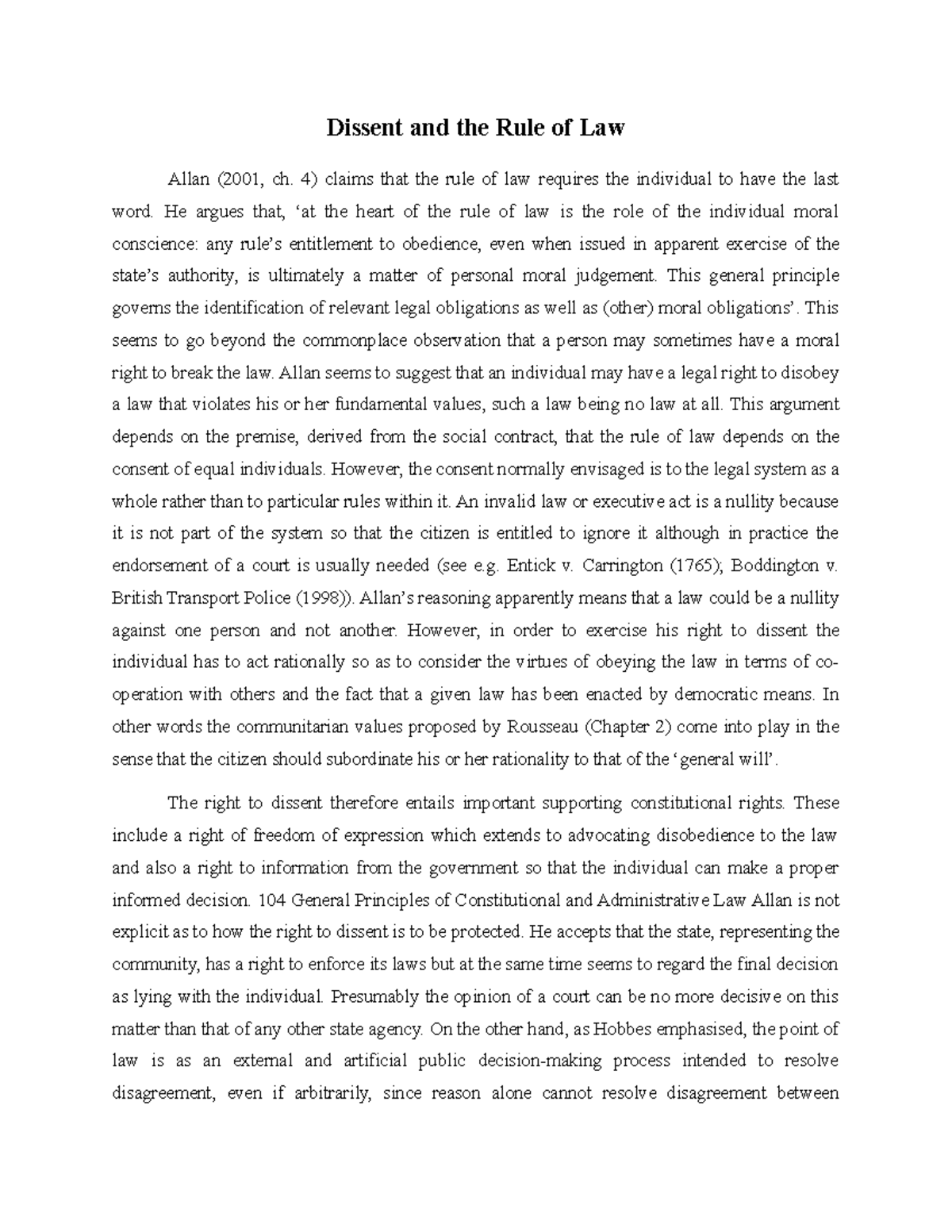 Dissent and the Rule of Law - Dissent and the Rule of Law Allan (2001 ...