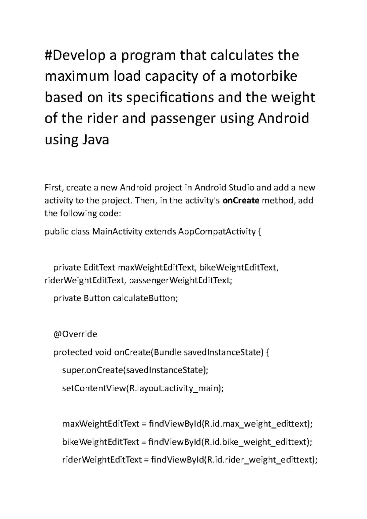 The weight of the rider-Android using java - #Develop a program that ...
