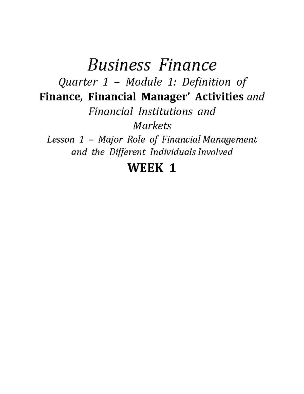 Business Finance - Quarter 3 - Module 1.1 - WEEK 1 - Business Finance ...