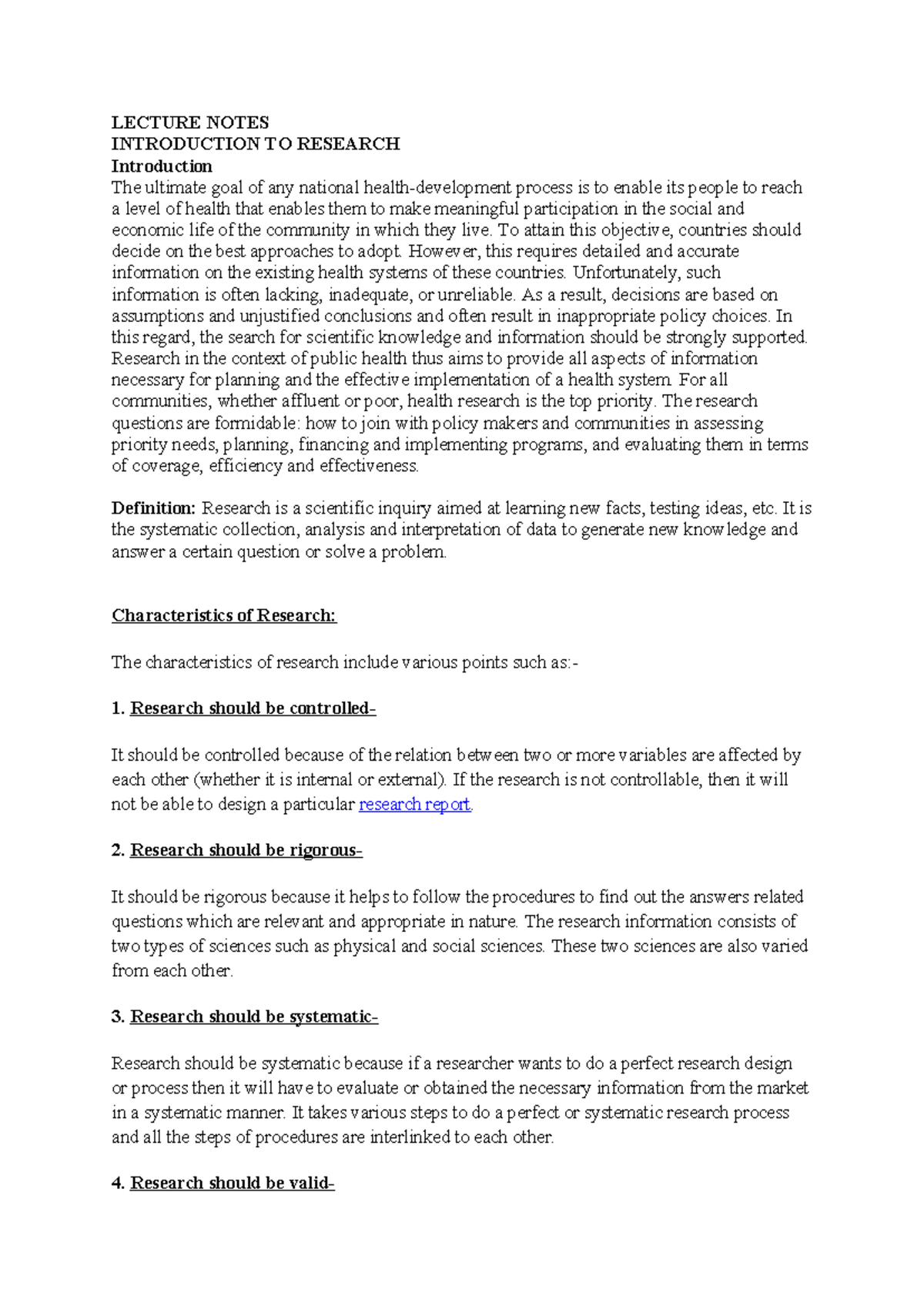 Research methodology Lecture Notes - LECTURE NOTES INTRODUCTION TO ...