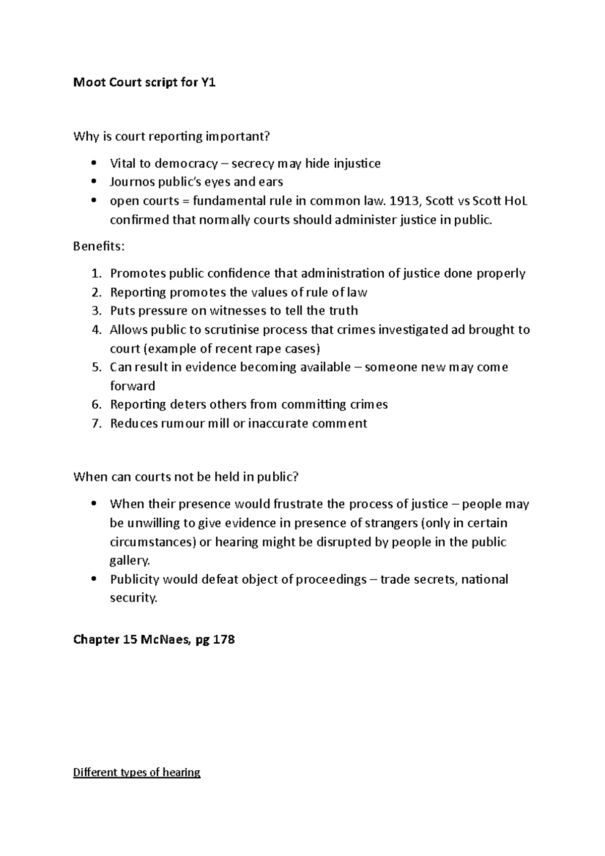 Moot Court script for Y1 - 1913, Scott vs Scott HoL confirmed that ...