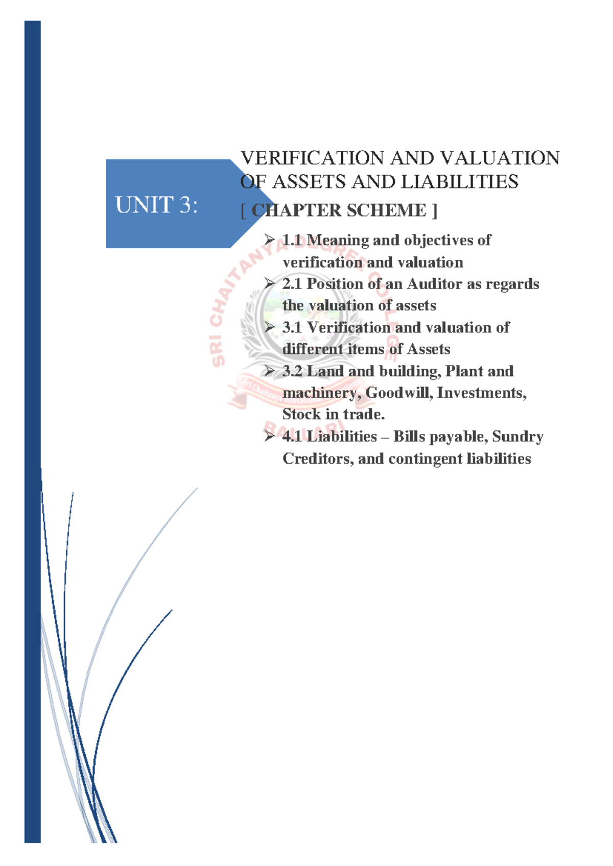 Auditing (3rd Chapter ) - Copy - Copy - UNIT 3: VERIFICATION AND VALUATION OF ASSETS AND ...
