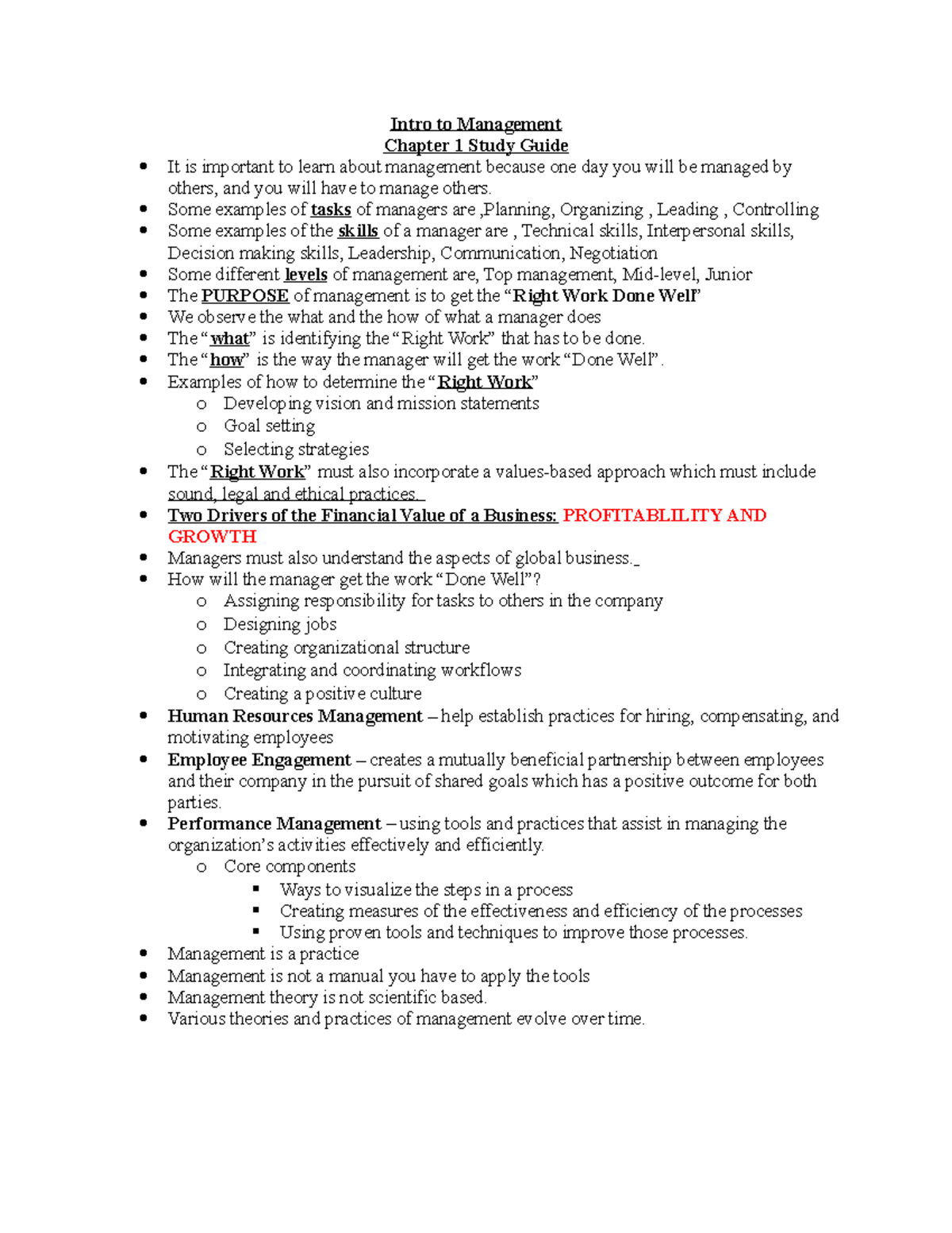 Intro to Management Chapter 1 Study Guide - Some examples of tasks of ...