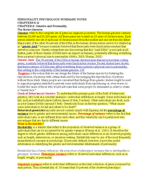 Personality - lectures and chapter notes up to first midterm - Chapter ...