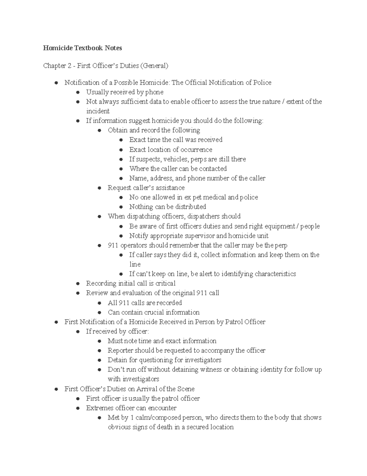 Unit 1 Notes - Homicide Textbook Notes Chapter 2 - First Officer’s ...