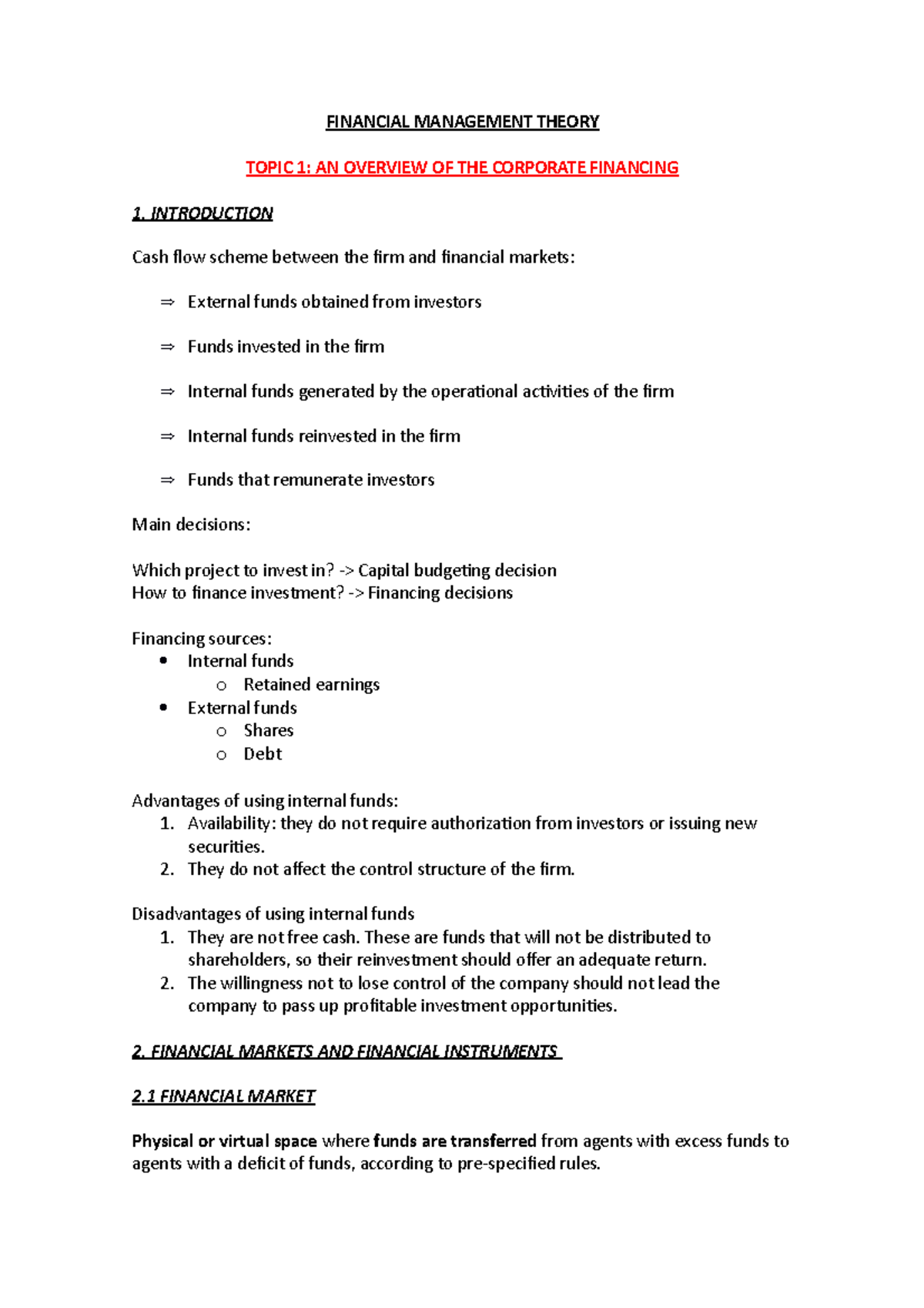 Financial Management Theory - FINANCIAL MANAGEMENT THEORY TOPIC 1: AN ...
