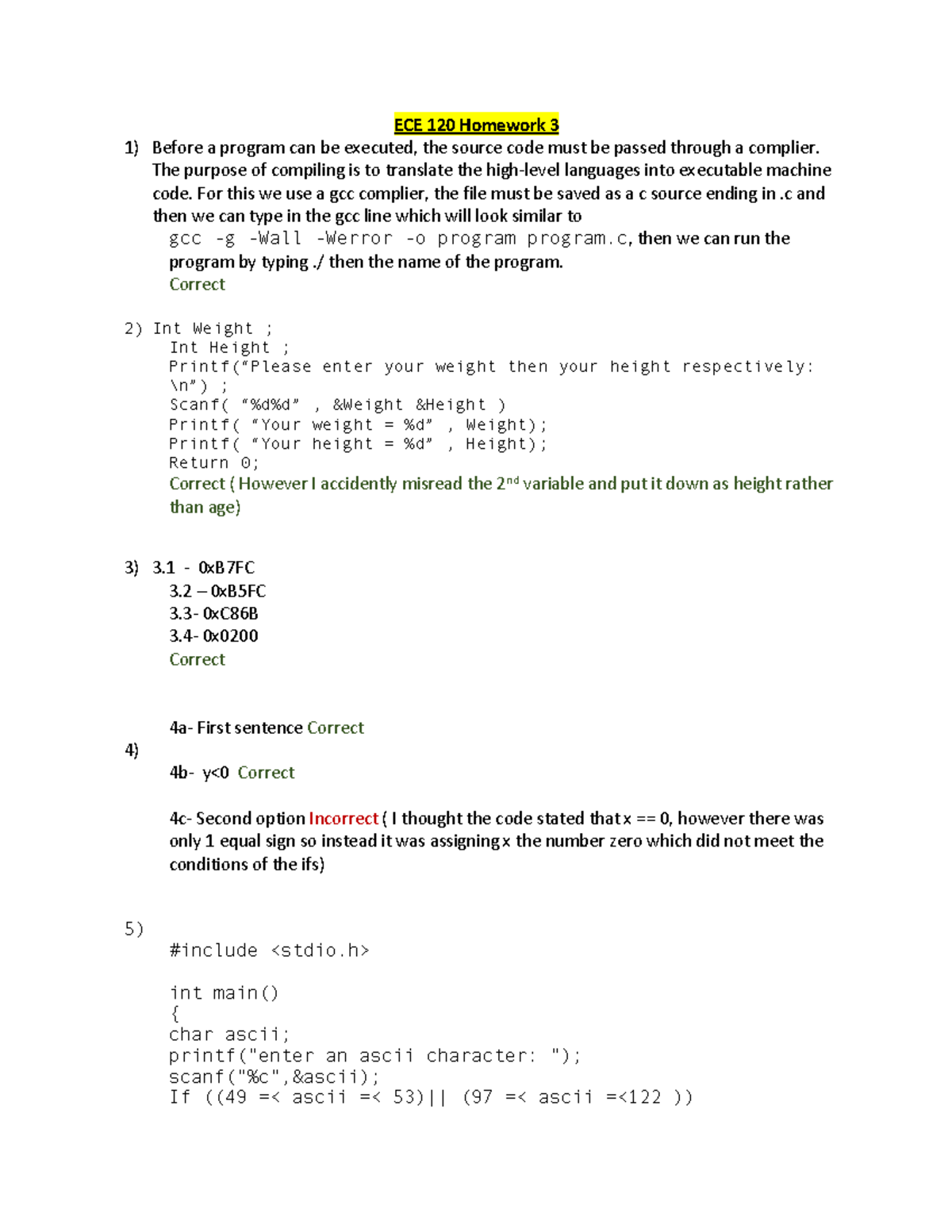 ECE 120 Homework 3 corrected - ECE 120 Homework 3 Before a program can ...