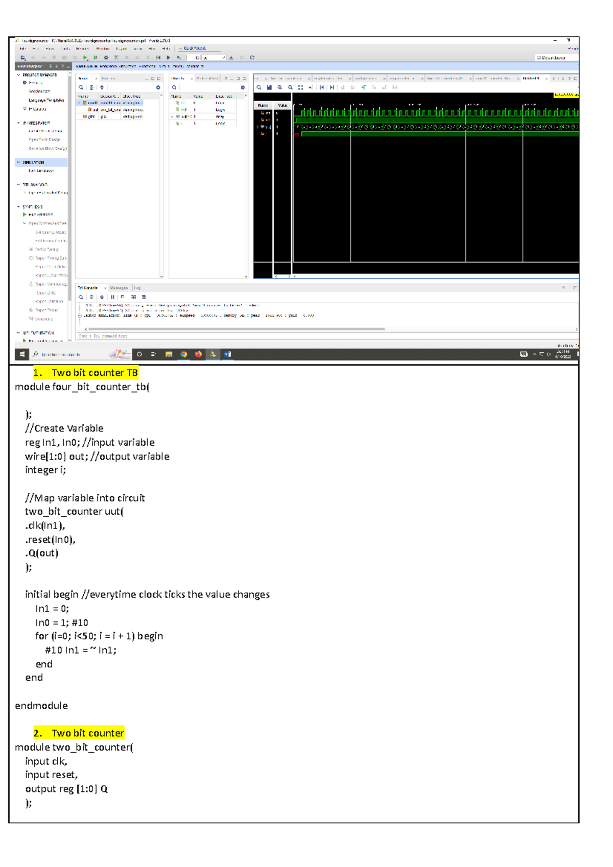 Practical 8 - Two bit counter TB module four_bit_counter_tb ...