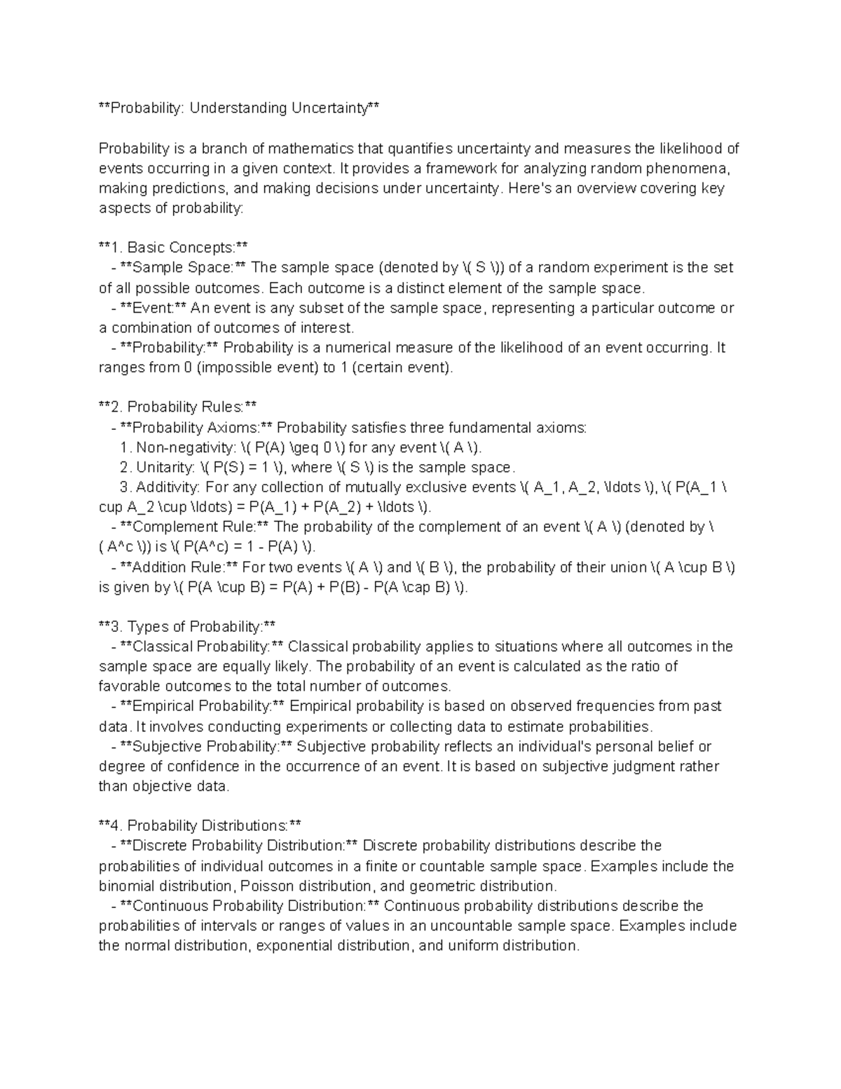 Probability Understanding Uncertainty - Probability: Understanding Uncertainty Probability is a ...